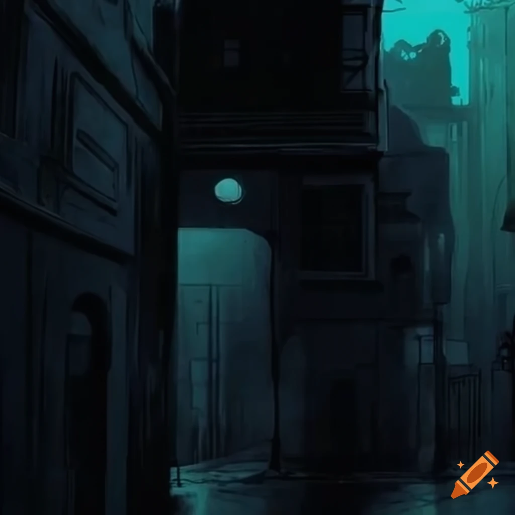 Venom film noir misty alleyway in a retro 1970s liminal space on Craiyon