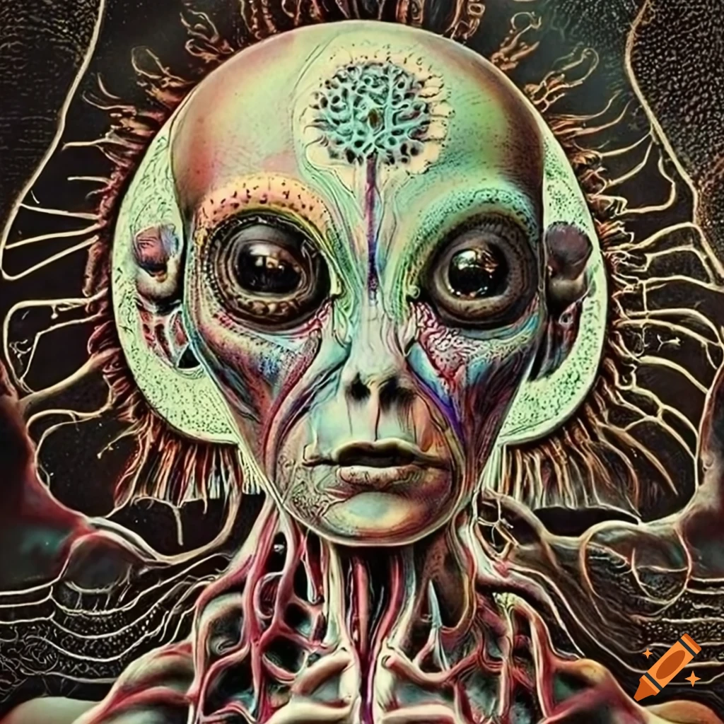 Vintage artwork of alien soul anatomy inspired by haeckel on Craiyon