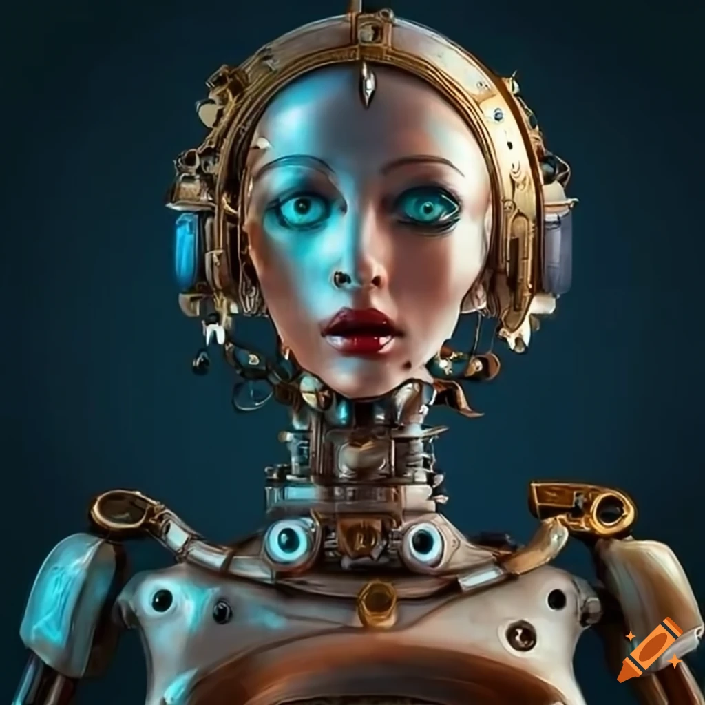 Clockwork beautiful lady robot in a steampunk city on Craiyon