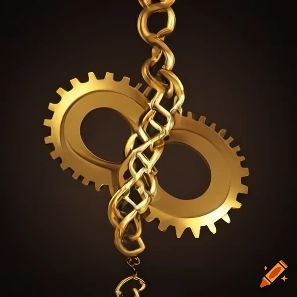 Golden gears intertwined with chain in infinity shape on Craiyon