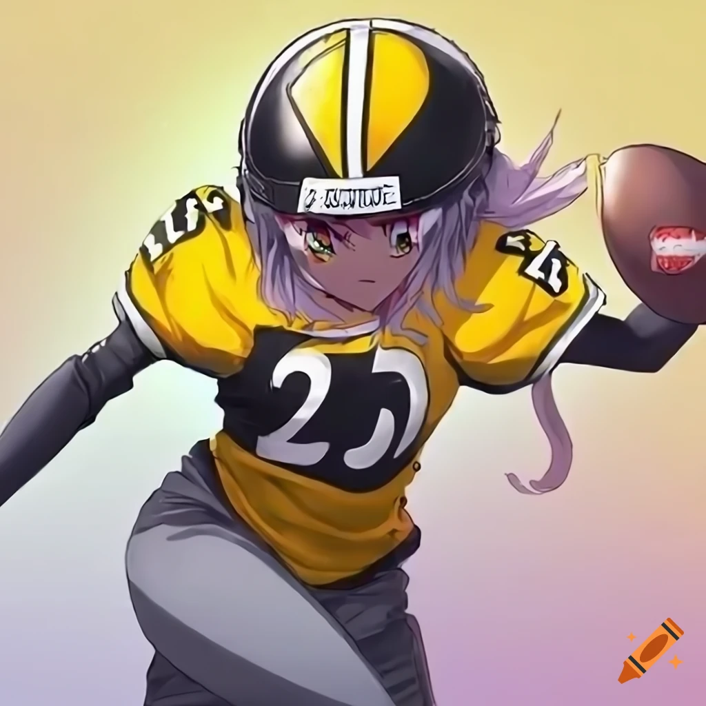 Anime girl in a pittsburg steelers football jersey on Craiyon