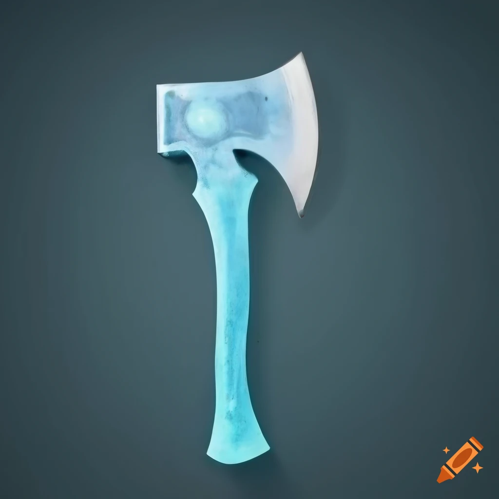 Translucent ornate glowing light-blue single-bladed hatchet on Craiyon