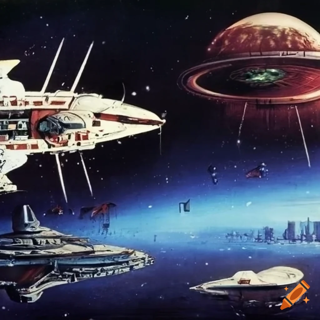 Vintage 70s sci-fi venusian spaceship art on Craiyon