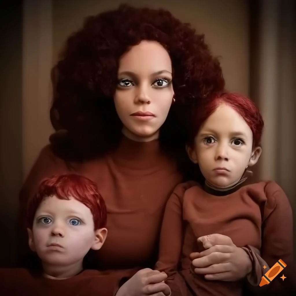 Realistic photo of a brown-skinned humanoid alien mother and children ...
