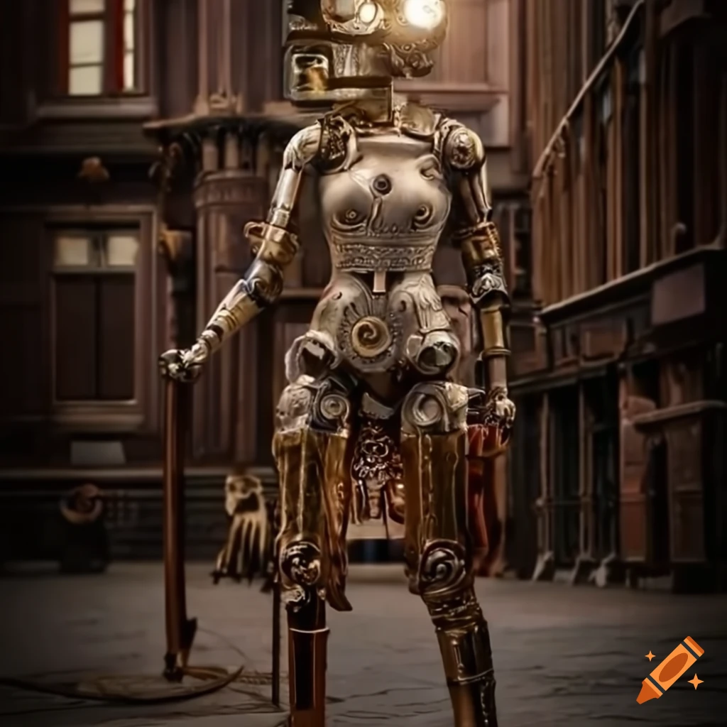 Clockwork beautiful lady robot in a steampunk city on Craiyon
