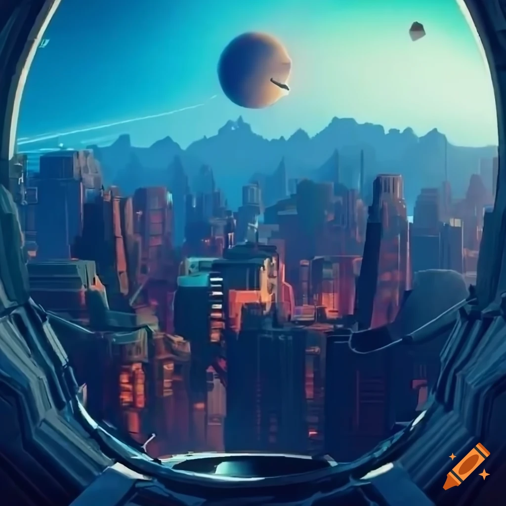 Korvax cityscape in no man's sky video game on Craiyon