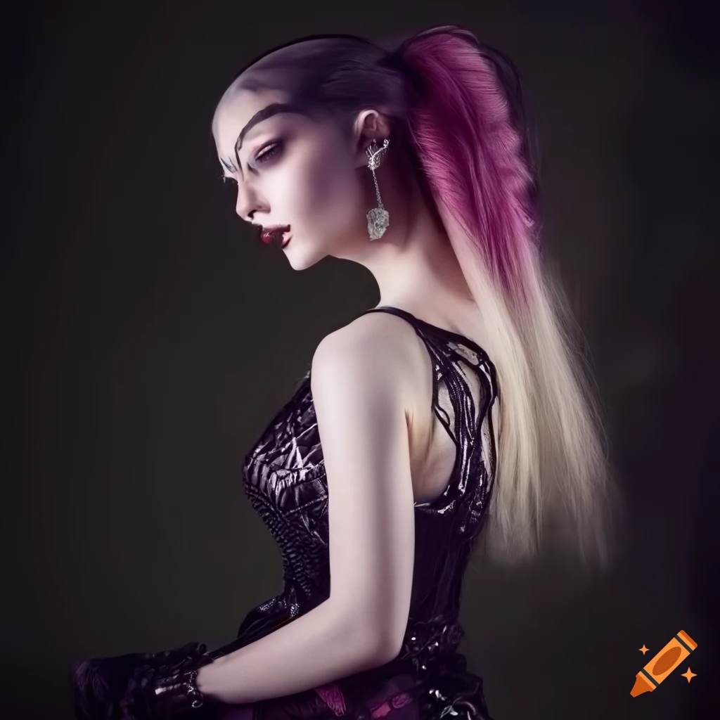 Goth woman in studio with fashionable clothes on Craiyon