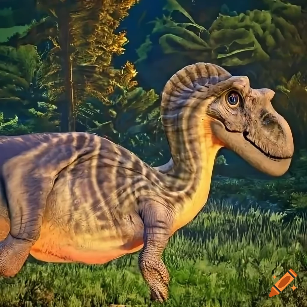 Hadrosaurus dinosaur with intricate color pattern and detailed scaly ...