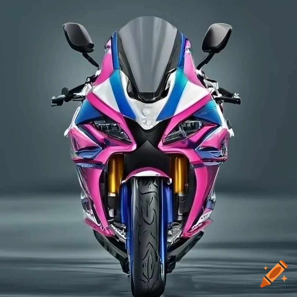 Yamaha r6 in white, pink, and blue colors on Craiyon