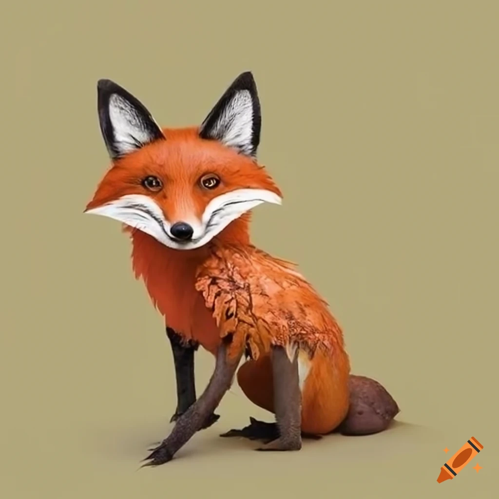 Fox made of leaves sculpture on Craiyon