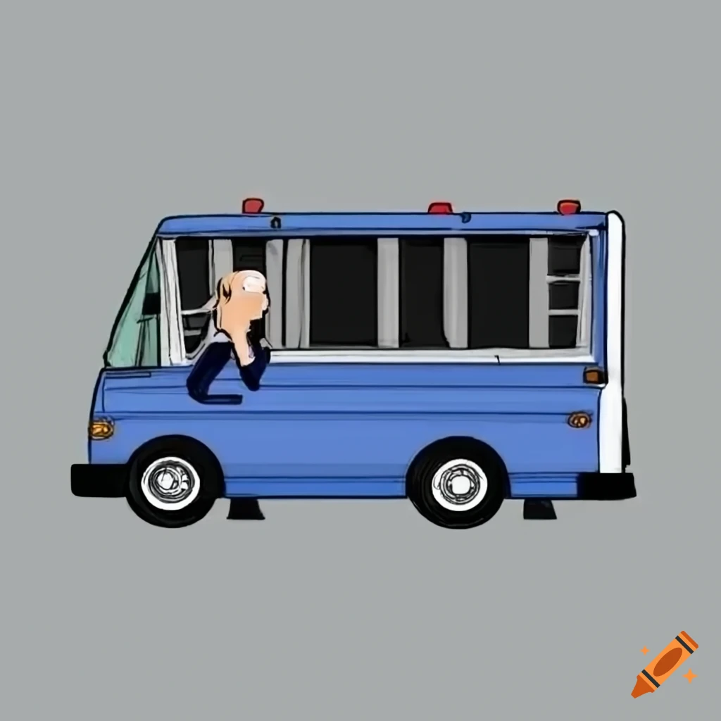 Cartoon joe biden driving a bus and looking out the window on Craiyon