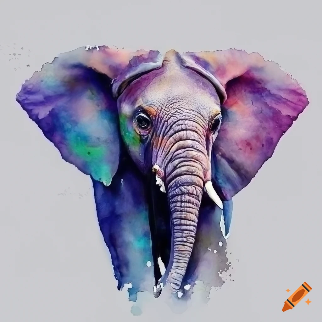 Gorgeous elephant in watercolor with beautiful colors on a white ...