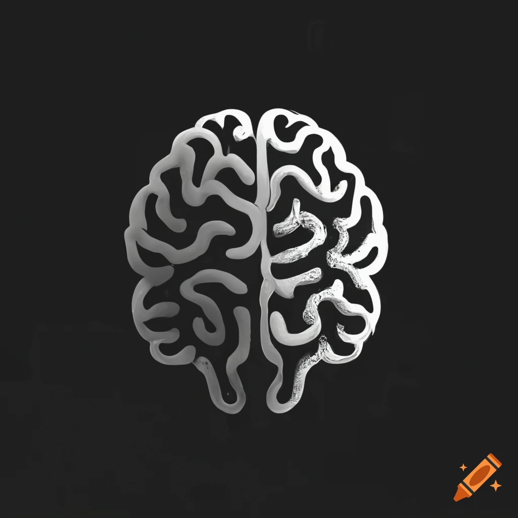 Simple black and white illustration of a brain on Craiyon