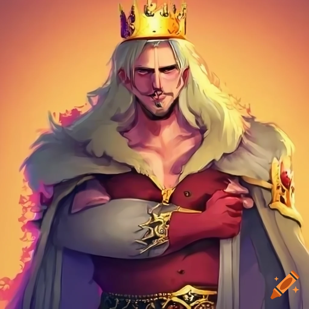 Portrait of a confident king with blond hair and a crown on Craiyon