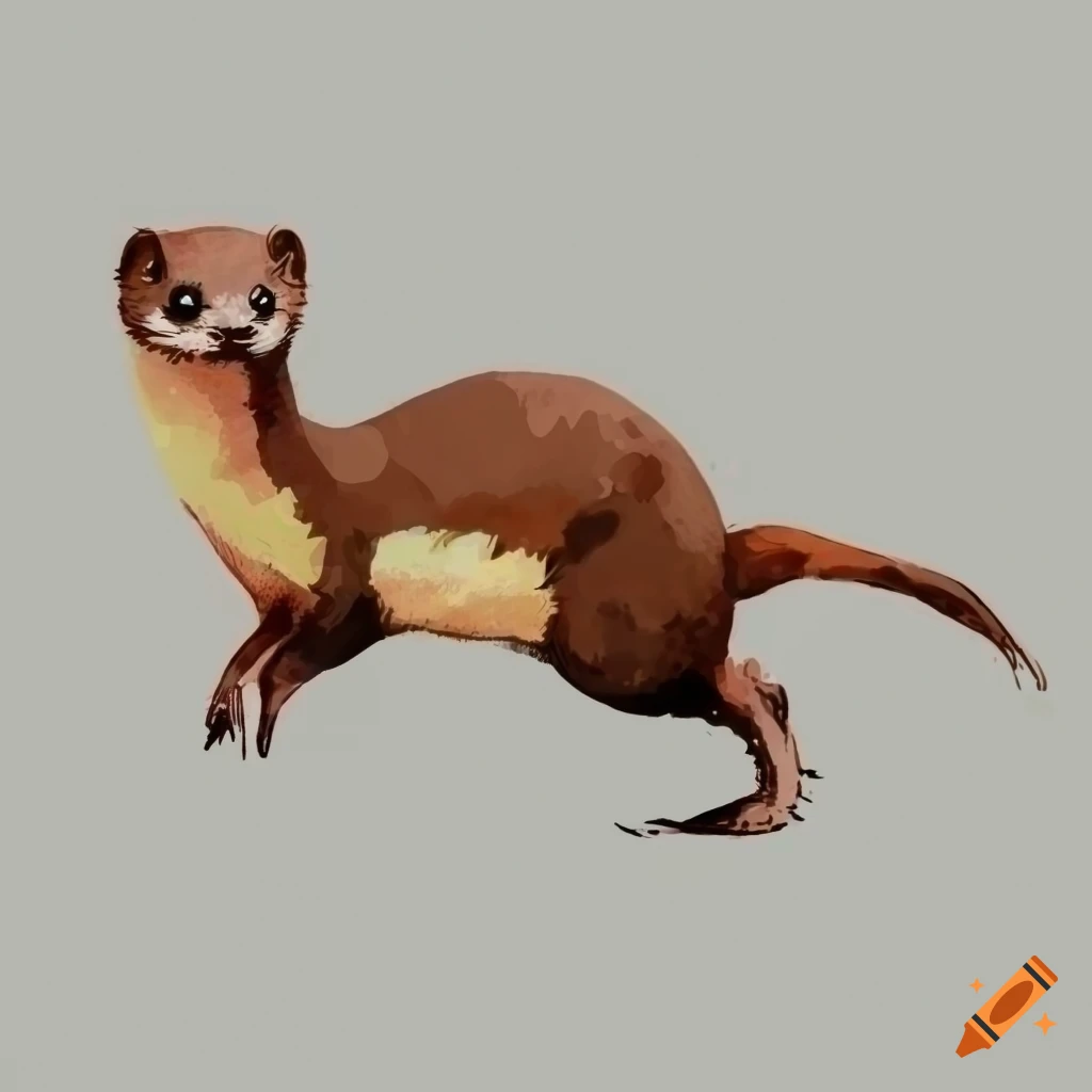 Running stoat with transparent background in watercolor style on Craiyon