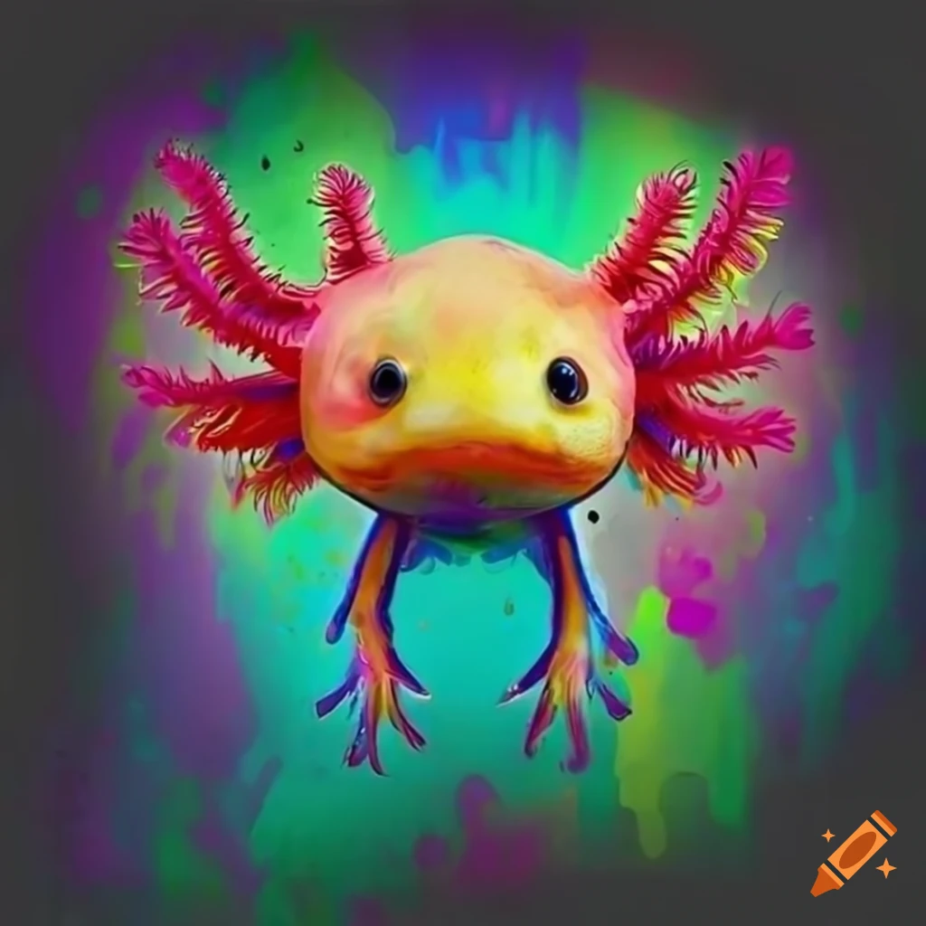 Realistic rainbow graffiti style axolotl on Craiyon