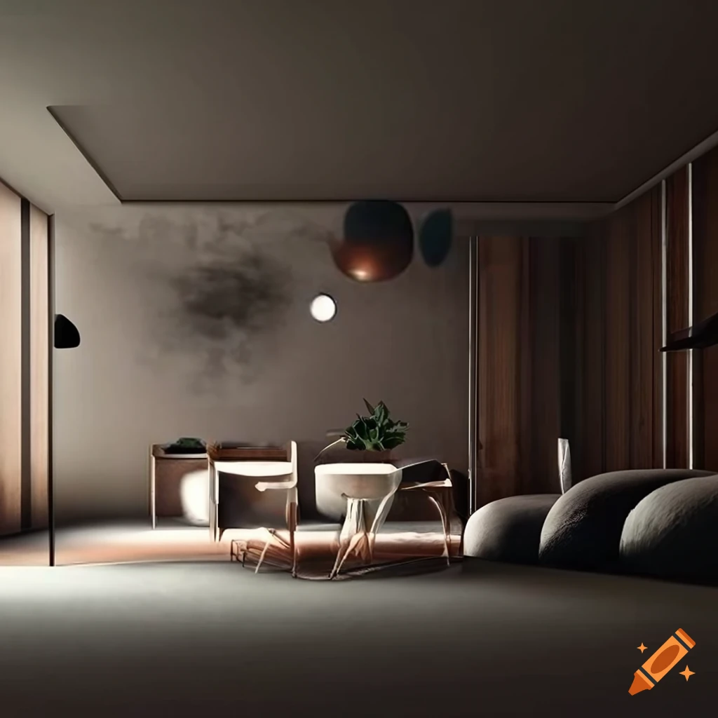 Hyper-realistic minimalist living and dining area with modern aesthetic ...