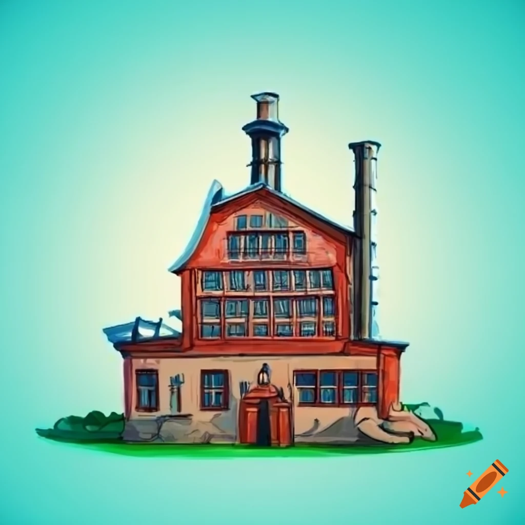 Cartoon factory building of the 18th century on Craiyon