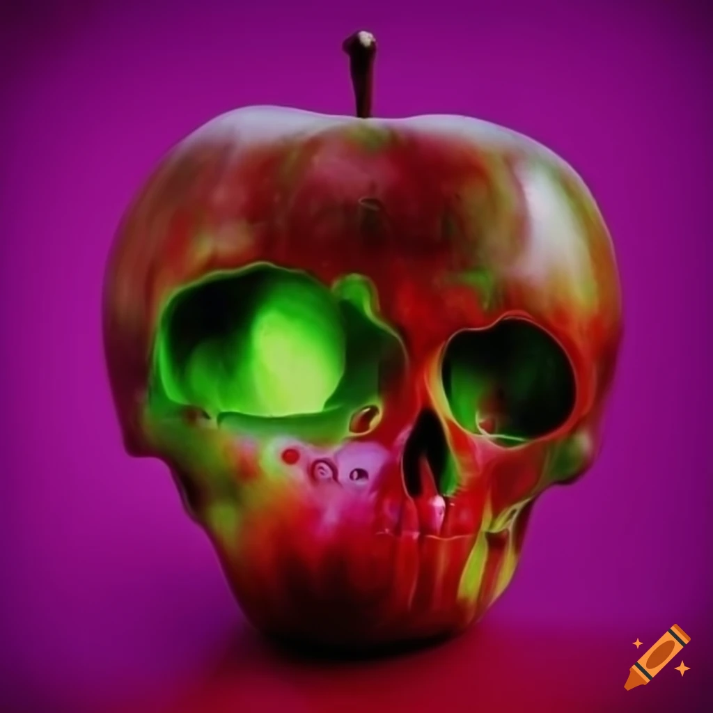 Surrealistic poisoned apple with skull and dripping poison on Craiyon