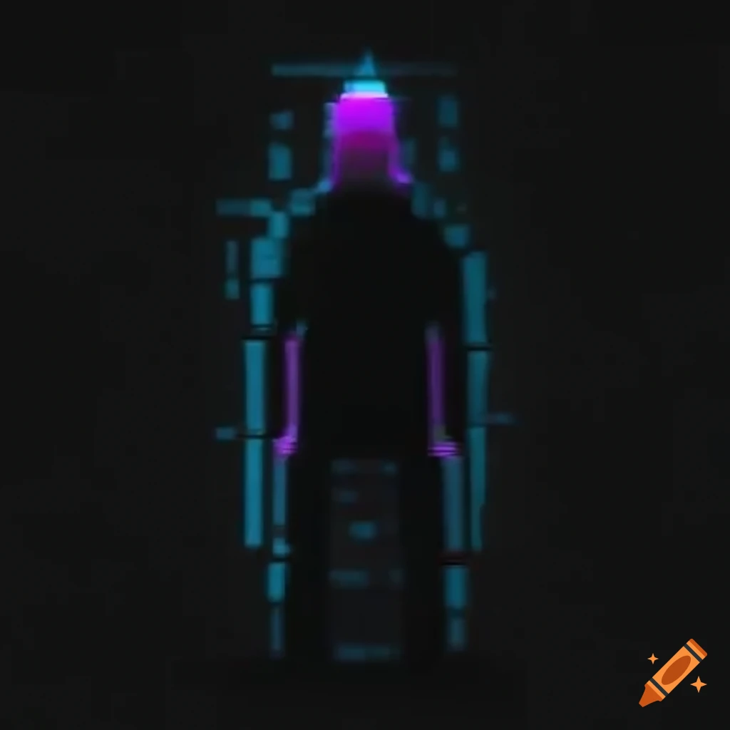 Shadowy figure surrounded by glitches on Craiyon