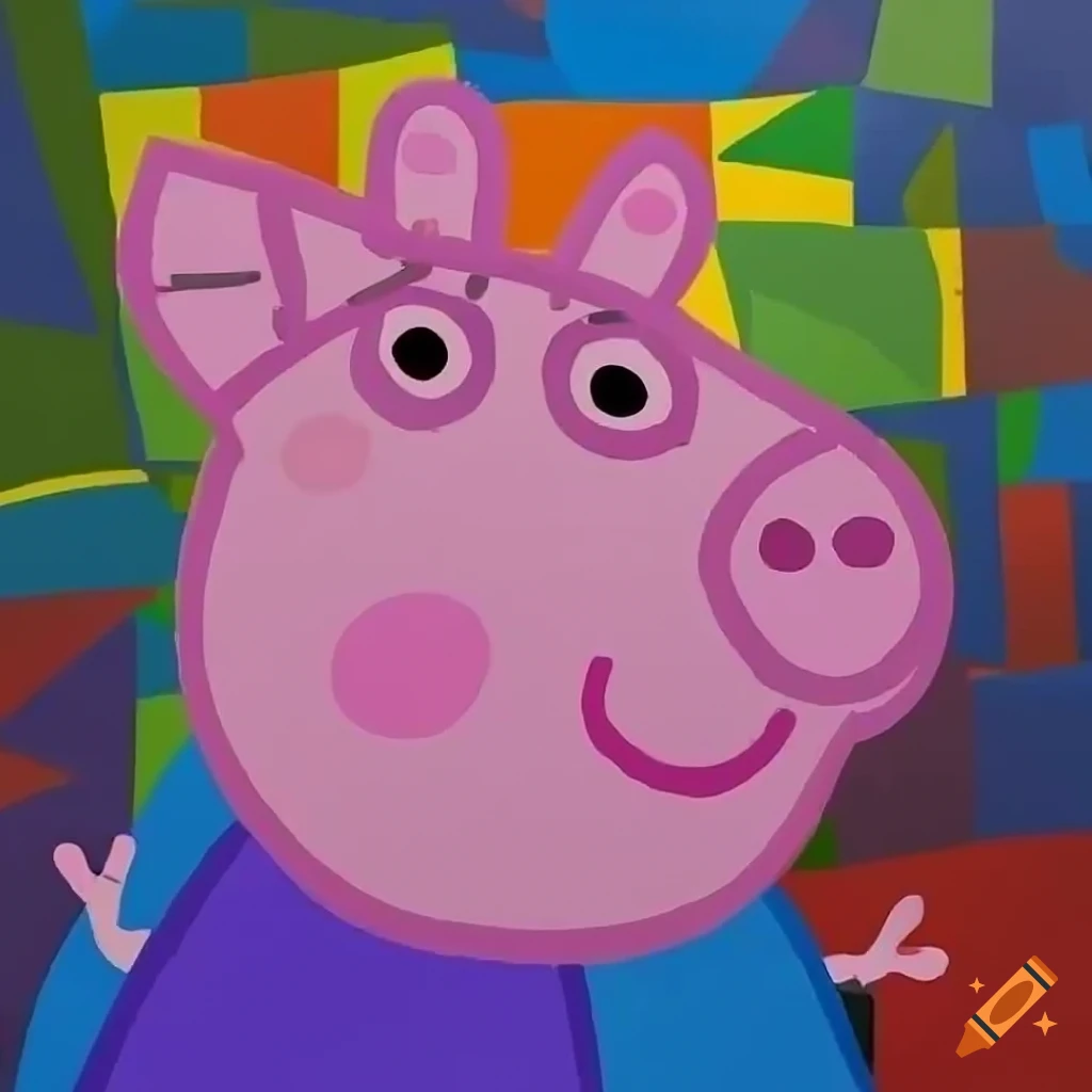 Peppa pig portrait in pablo picasso's cubism style with vivid colors on ...