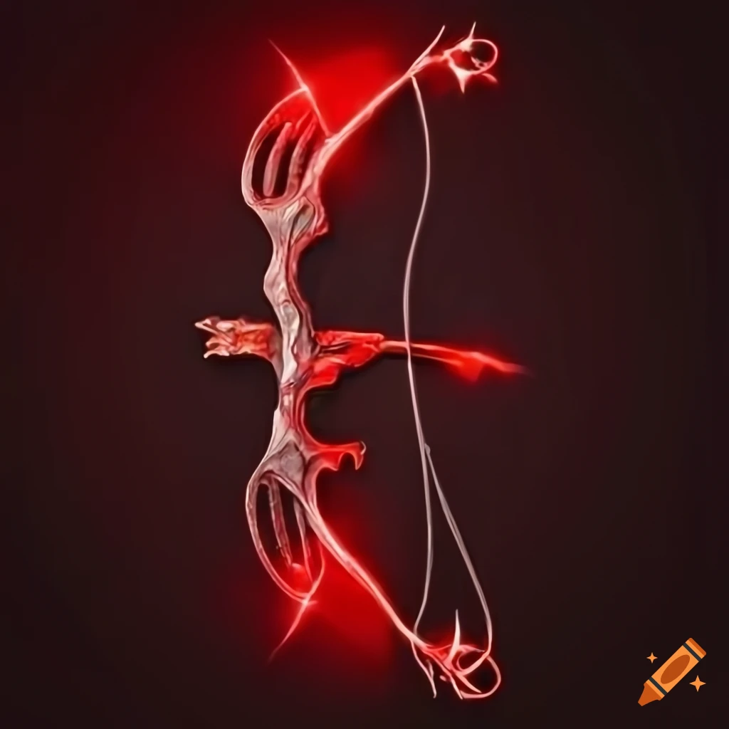 Fantastical bow and arrow with glowing red and black details on Craiyon