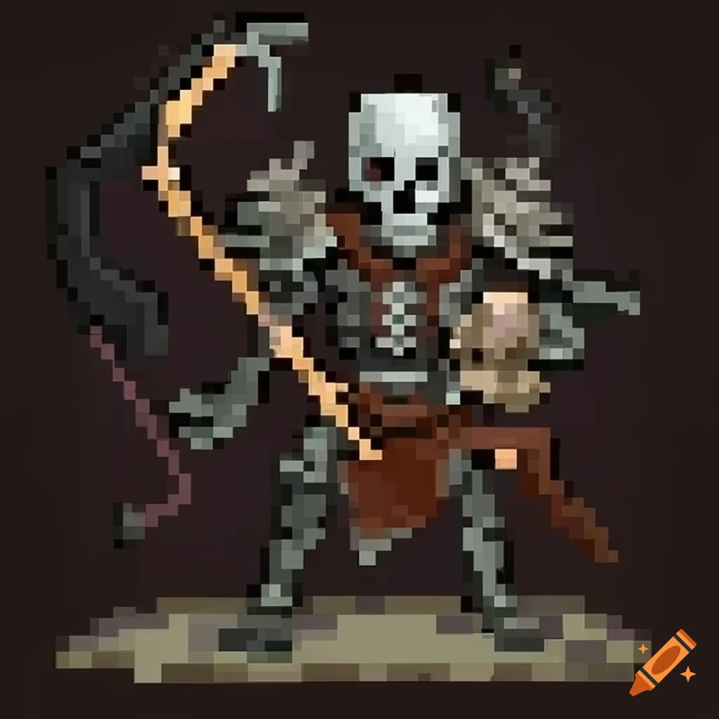 Pixel art of a fantasy rpg skeleton archer on Craiyon