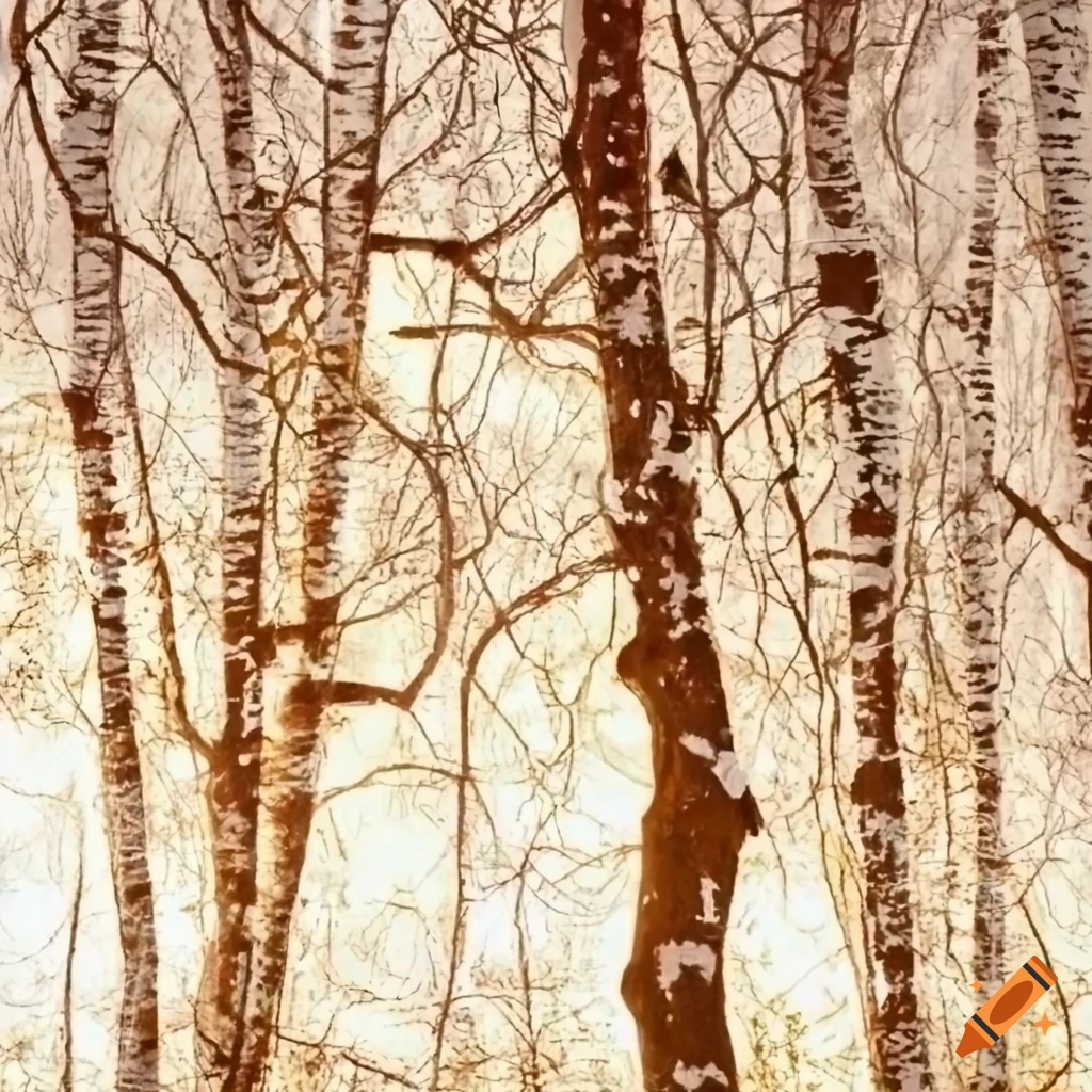 Winter magic transforming birch tree branches with snowy scene on Craiyon