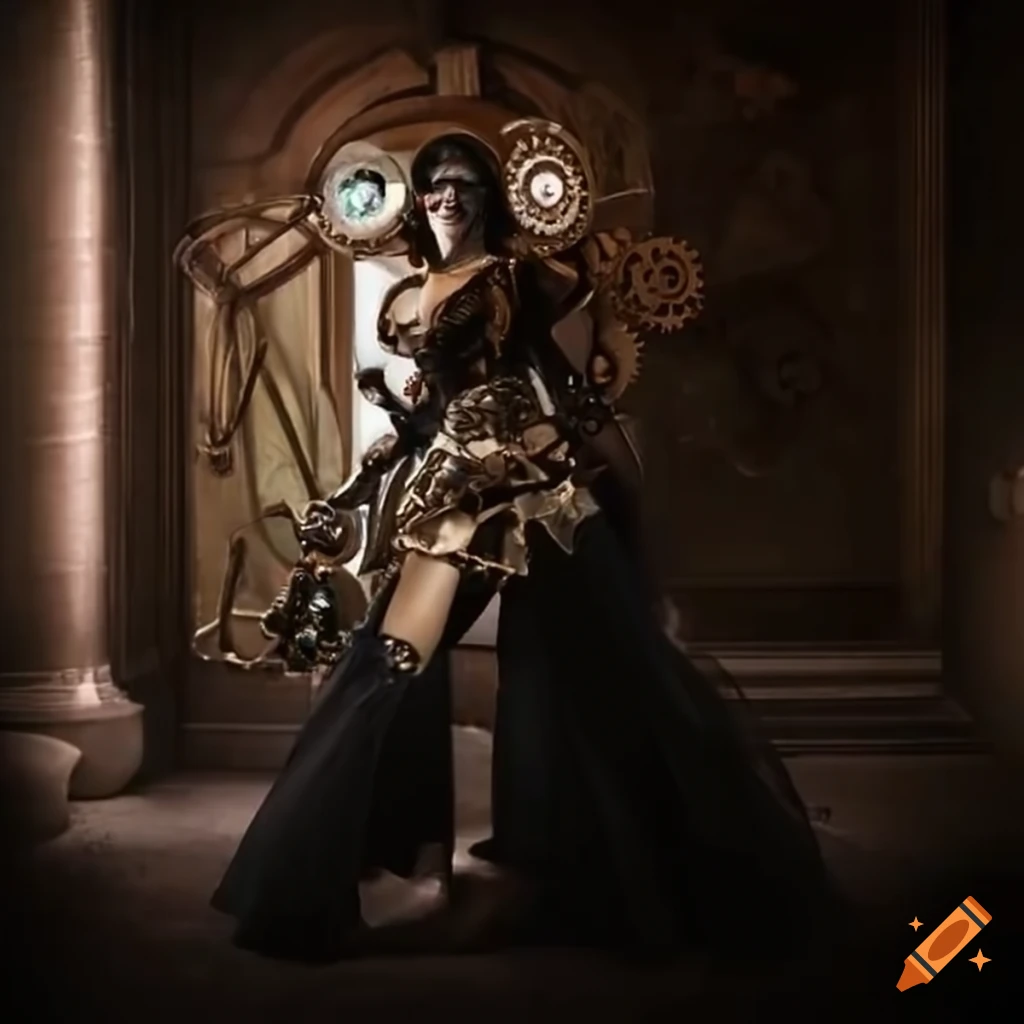 Clockwork beautiful lady robot in a steampunk city on Craiyon