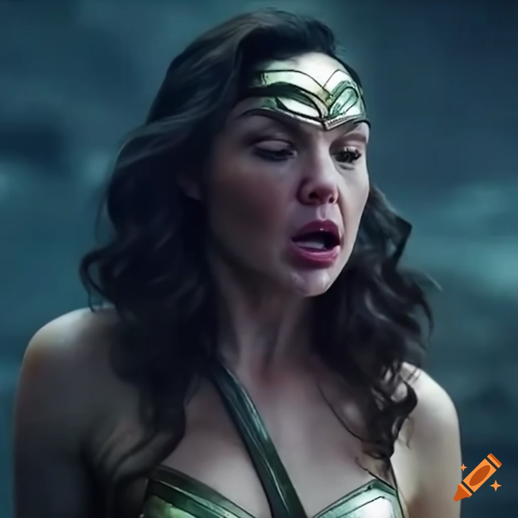 Gal gadot in a bruised state from justice league movie on Craiyon
