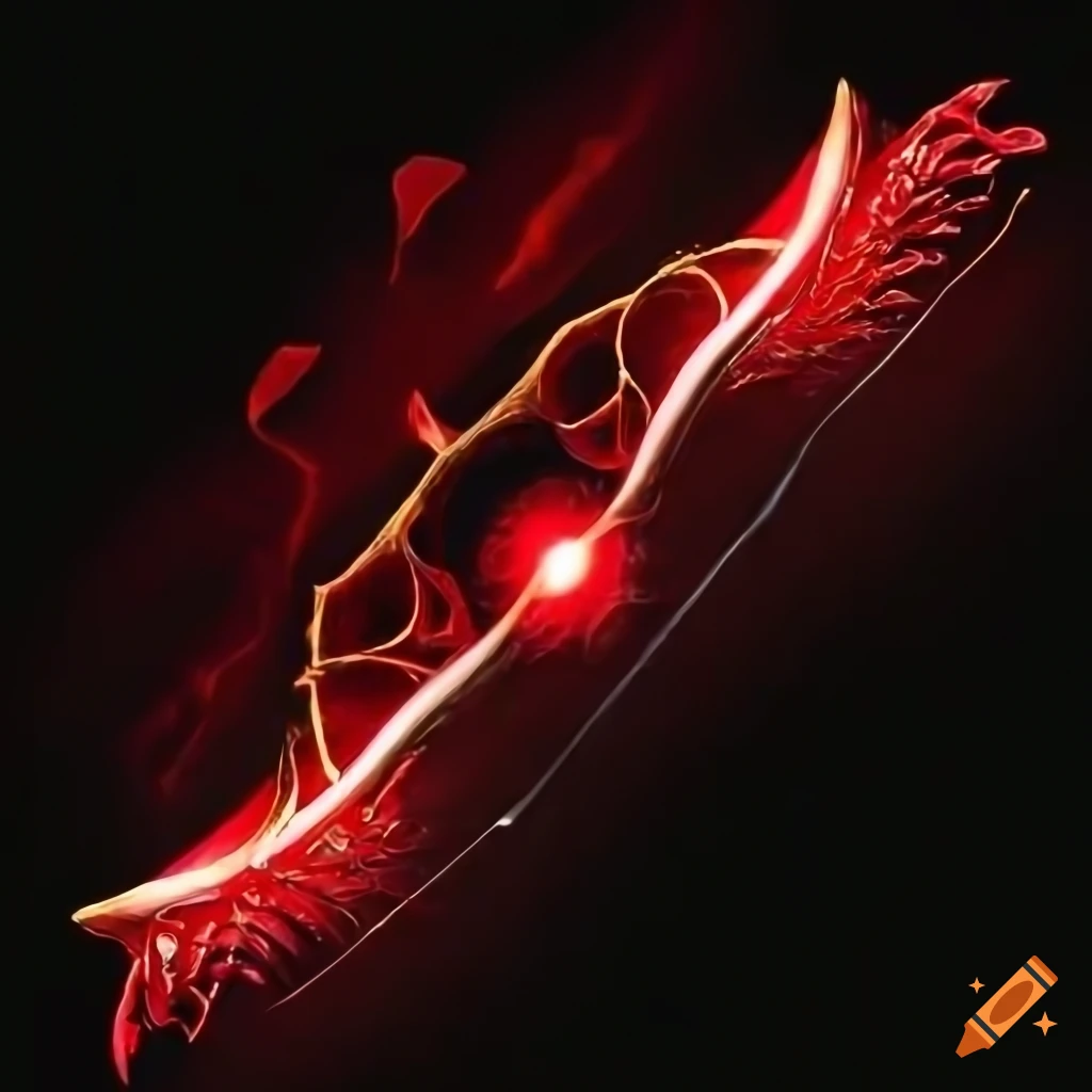 Fantastical bow and arrow with glowing red and black details on Craiyon