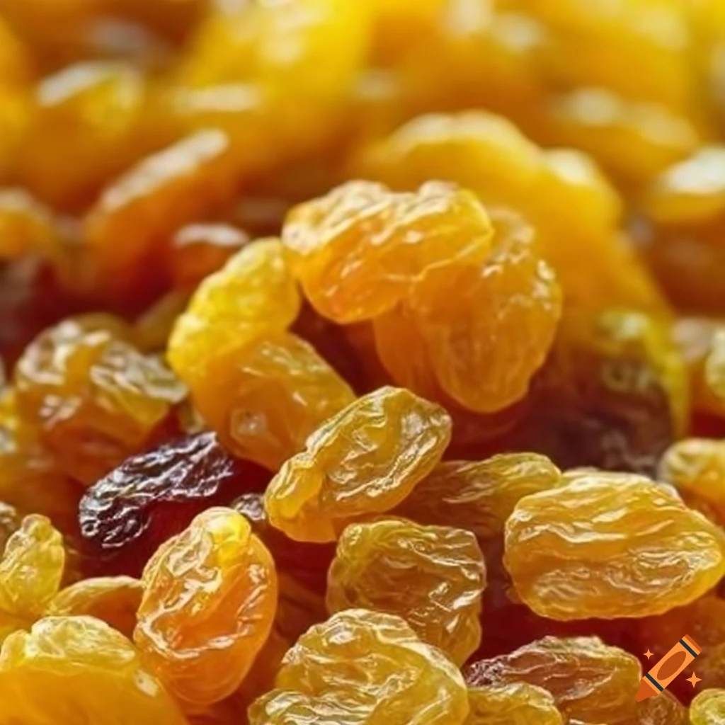 Bowl of dried yellow raisins on Craiyon