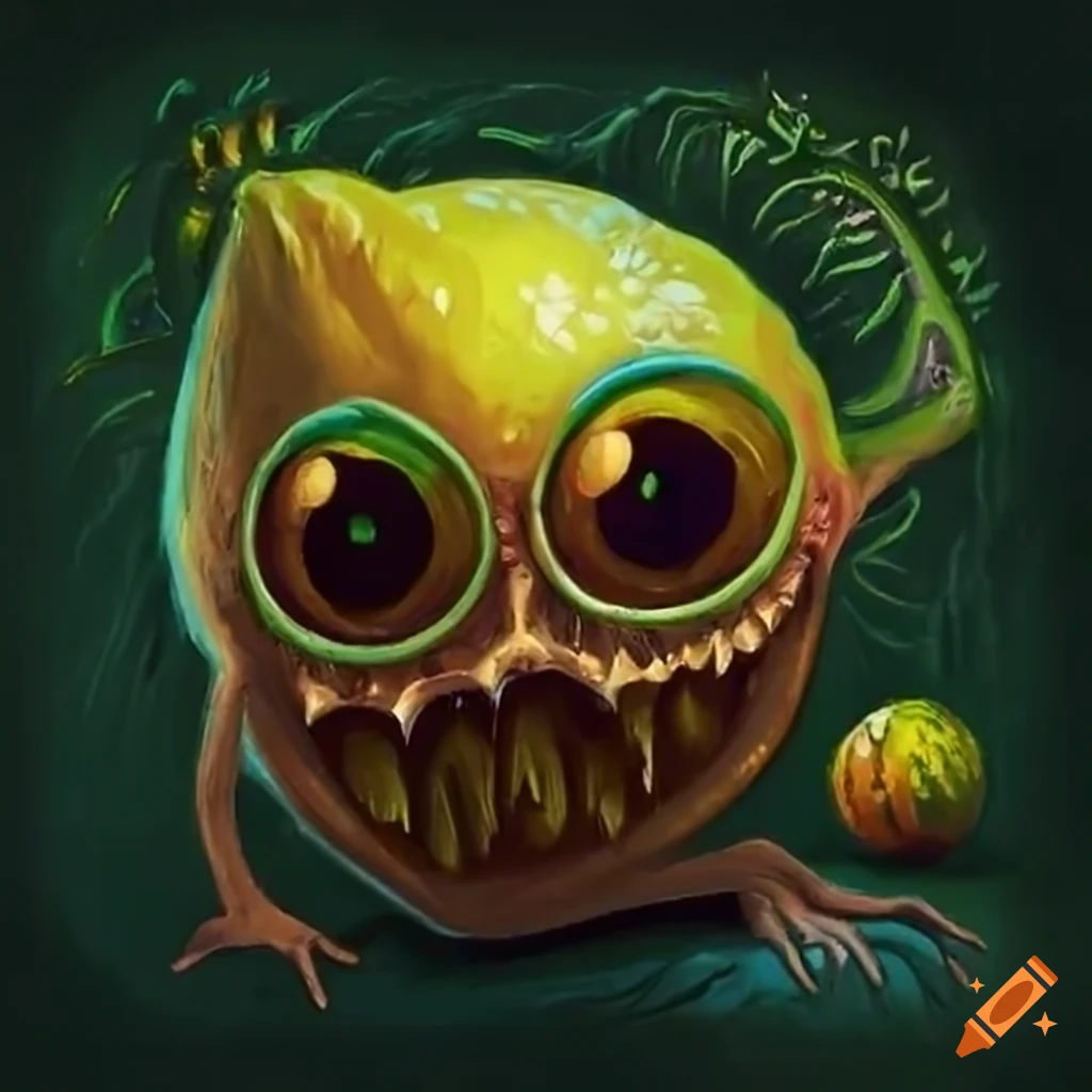 Lemon Monster with one human eyeball in the center of its head on Craiyon