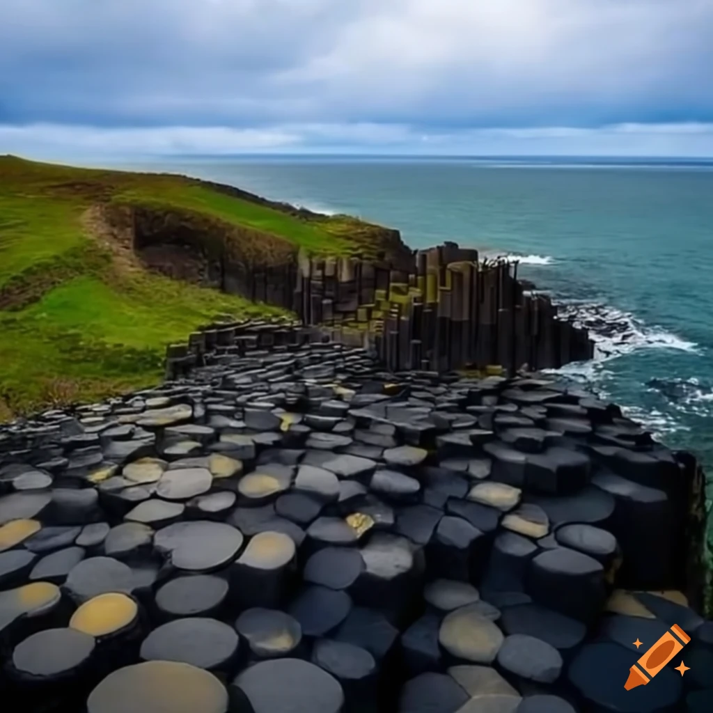 Giant's causeway in northern ireland with hexagonal basalt columns and ...