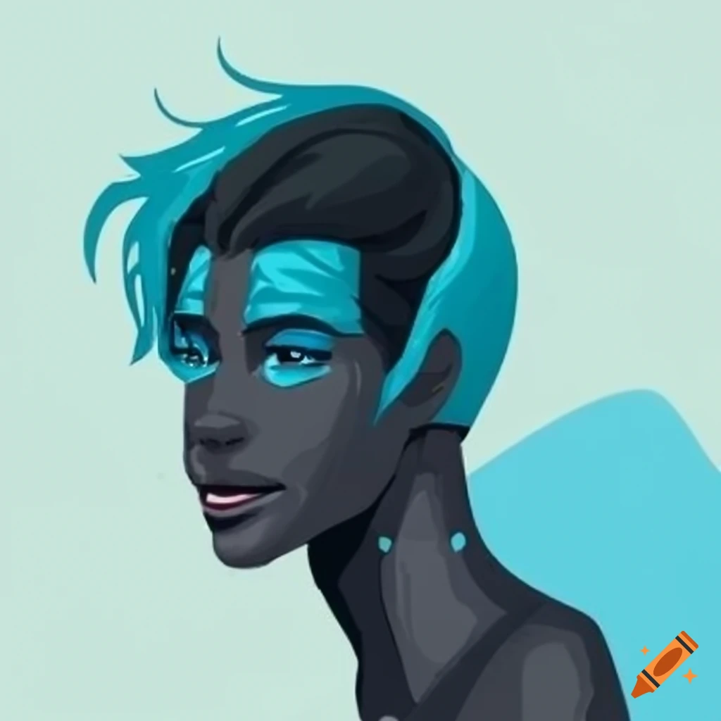 Handsome humanoid alien with dark skin and long hair on Craiyon