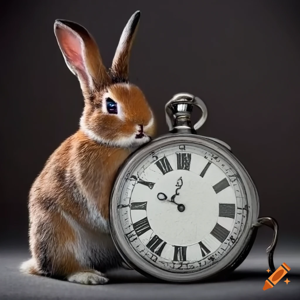 Rabbit staring at a pocket watch on Craiyon