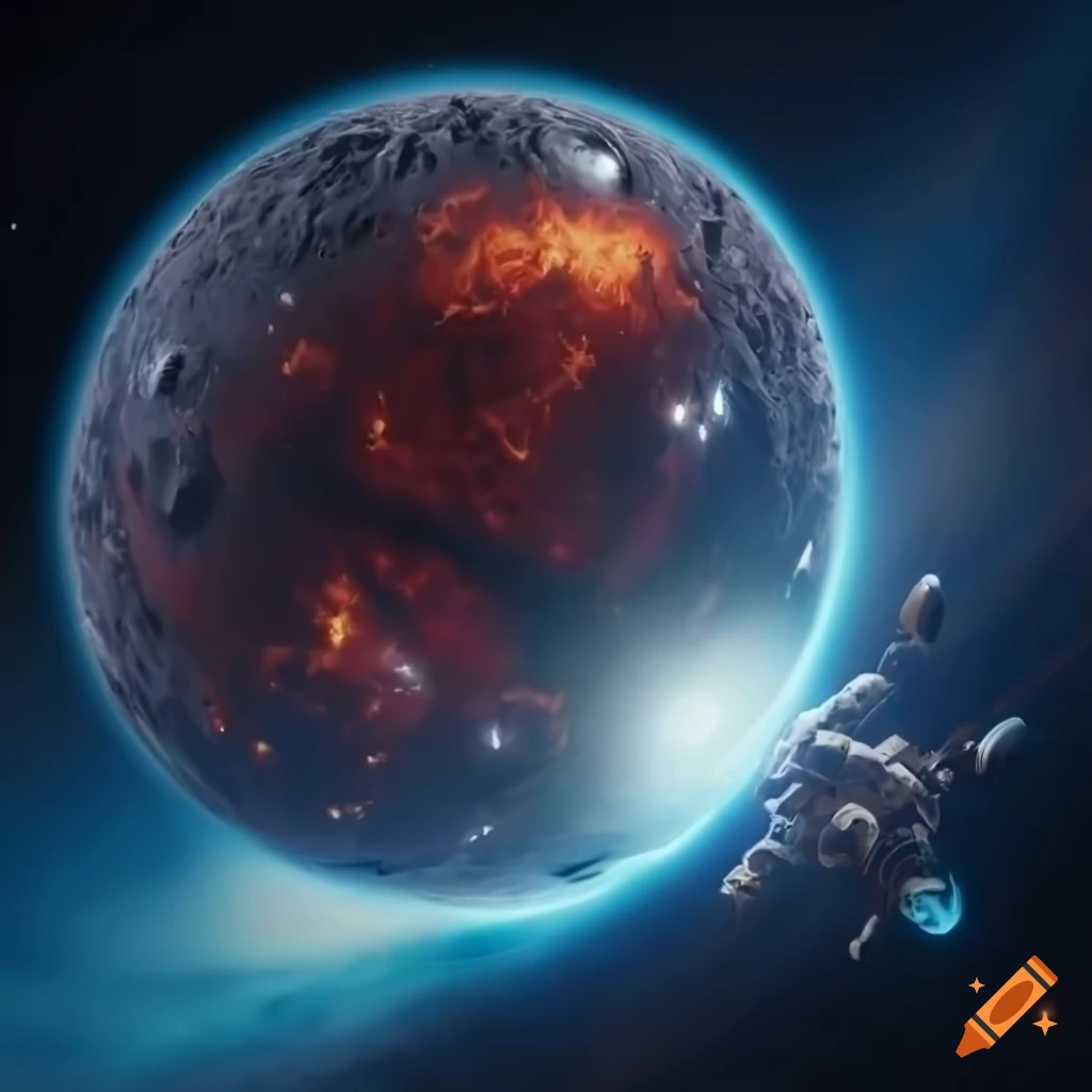 Outer space with exploding worlds and fighting robots on Craiyon