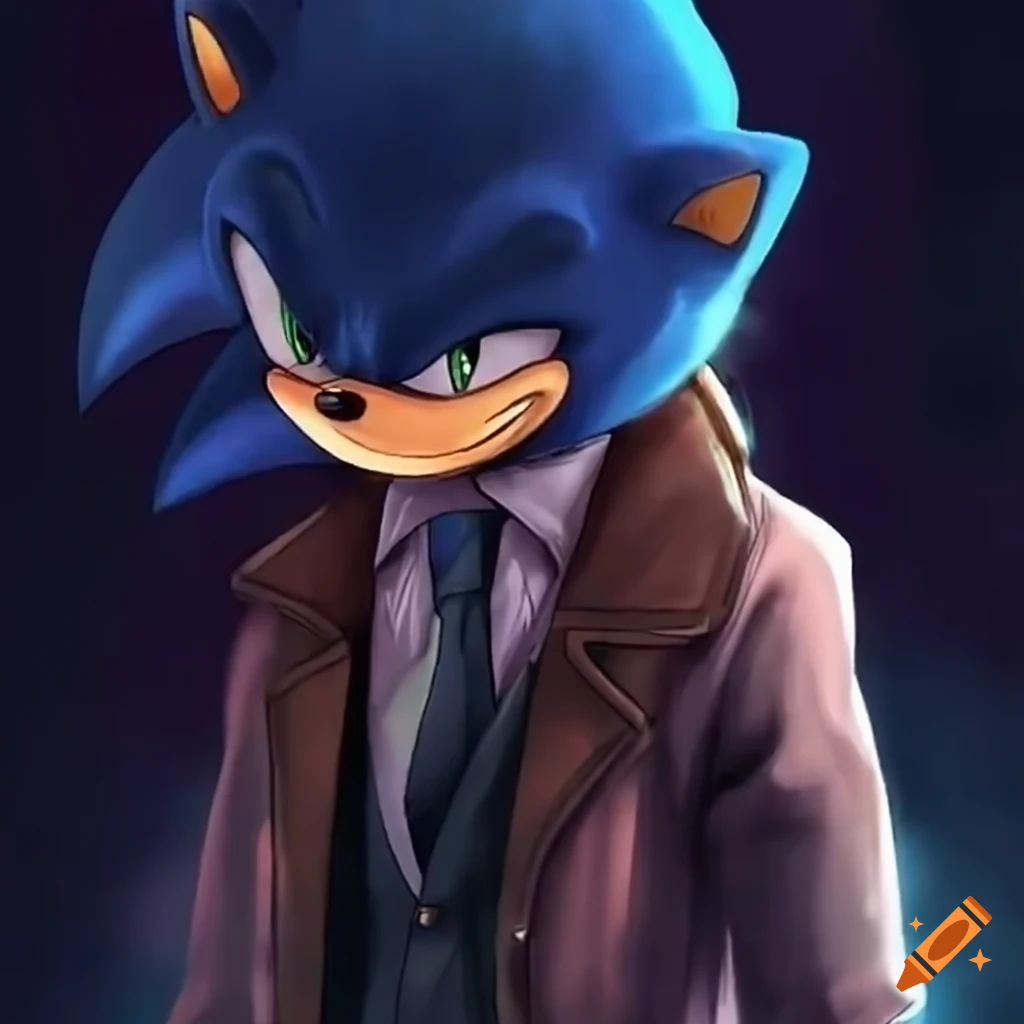 Sonic the hedgehog in detective attire on Craiyon