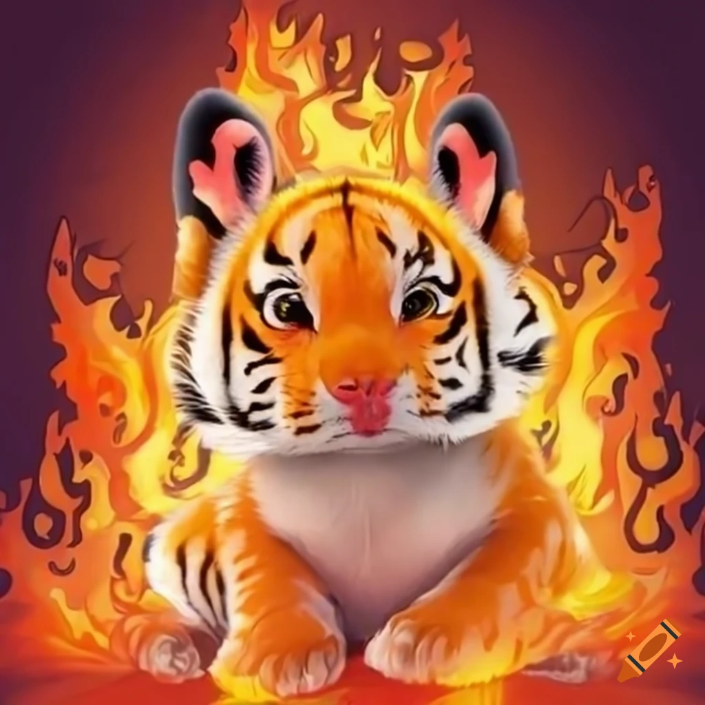 Illustration of a cute and adorable fire tiger on Craiyon