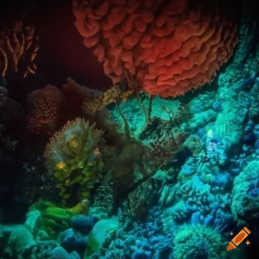 Underwater tapestry of vibrant fish, coral, and mythical creatures with ...