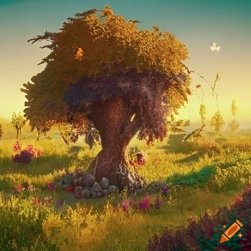 Lush prairie with high grass and variety of plants on Craiyon