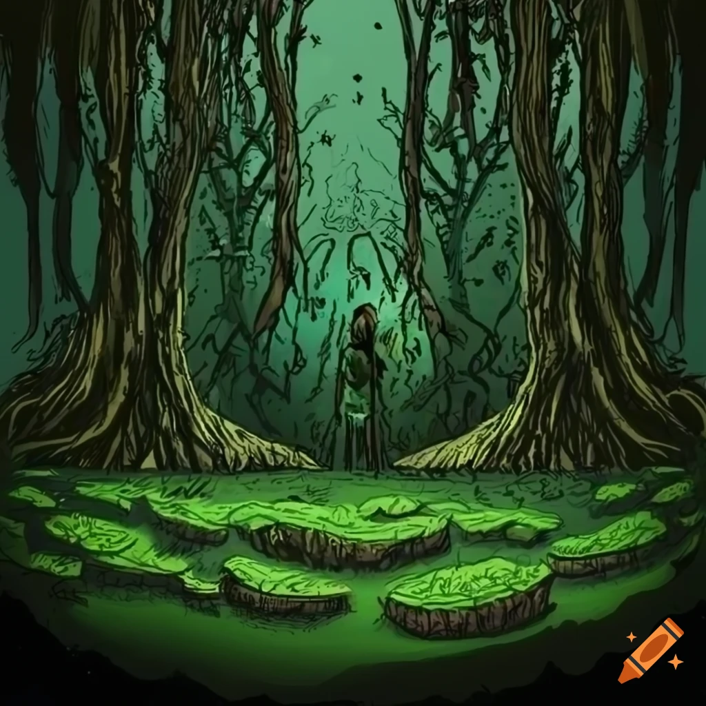 Alien forest in comic book style on Craiyon