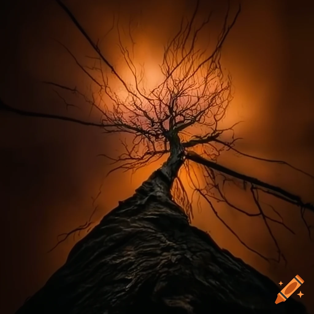 Phobos tree emerging through the clouds on Craiyon