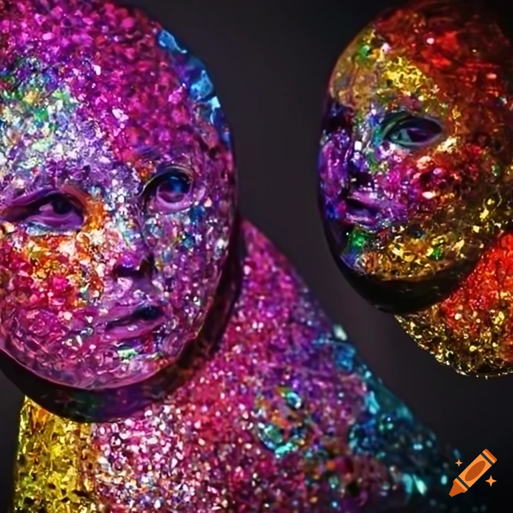 4k ultra hd photo of surreal neo-pop figures surrounded by geometric ...