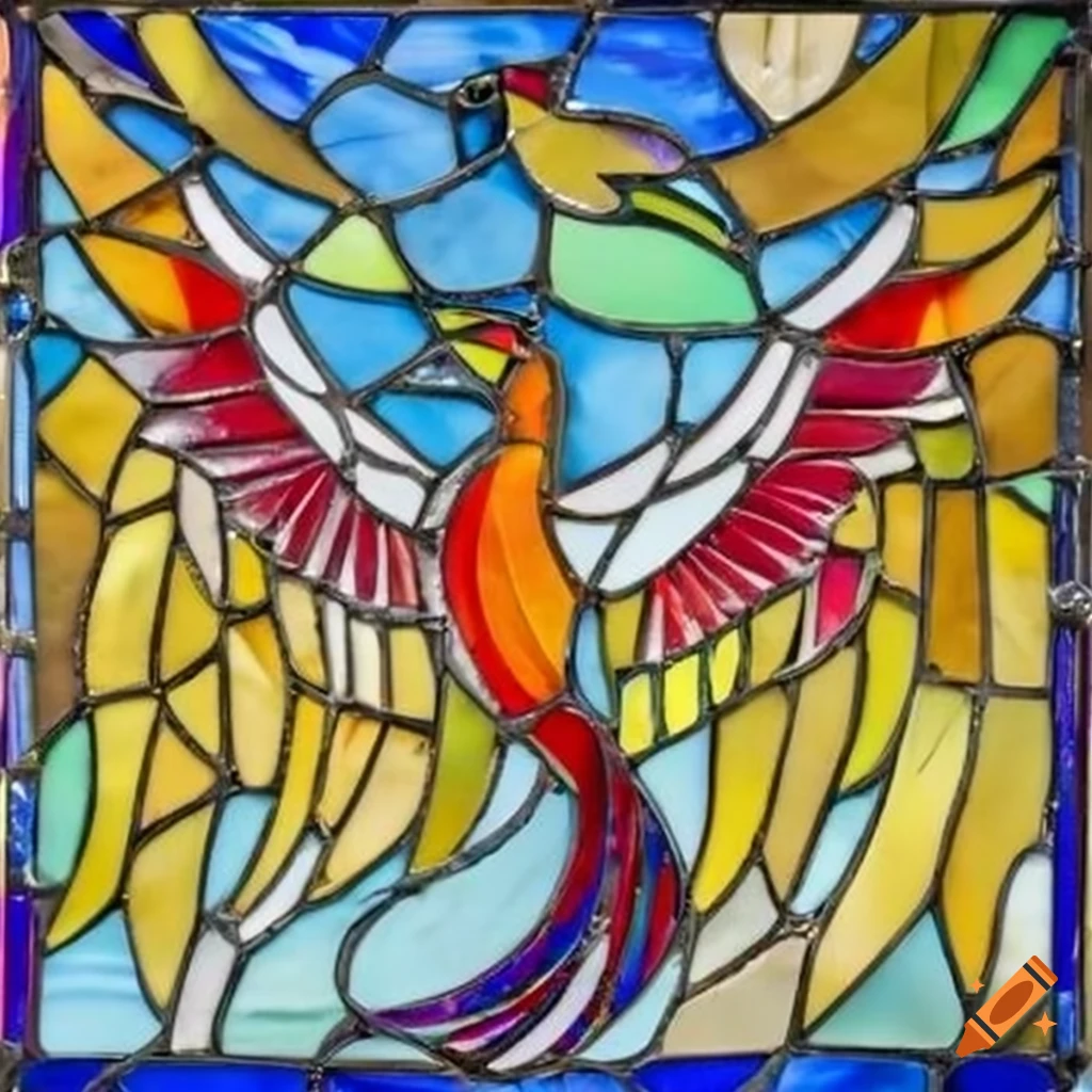 Colorful stained glass art of a phoenix on Craiyon