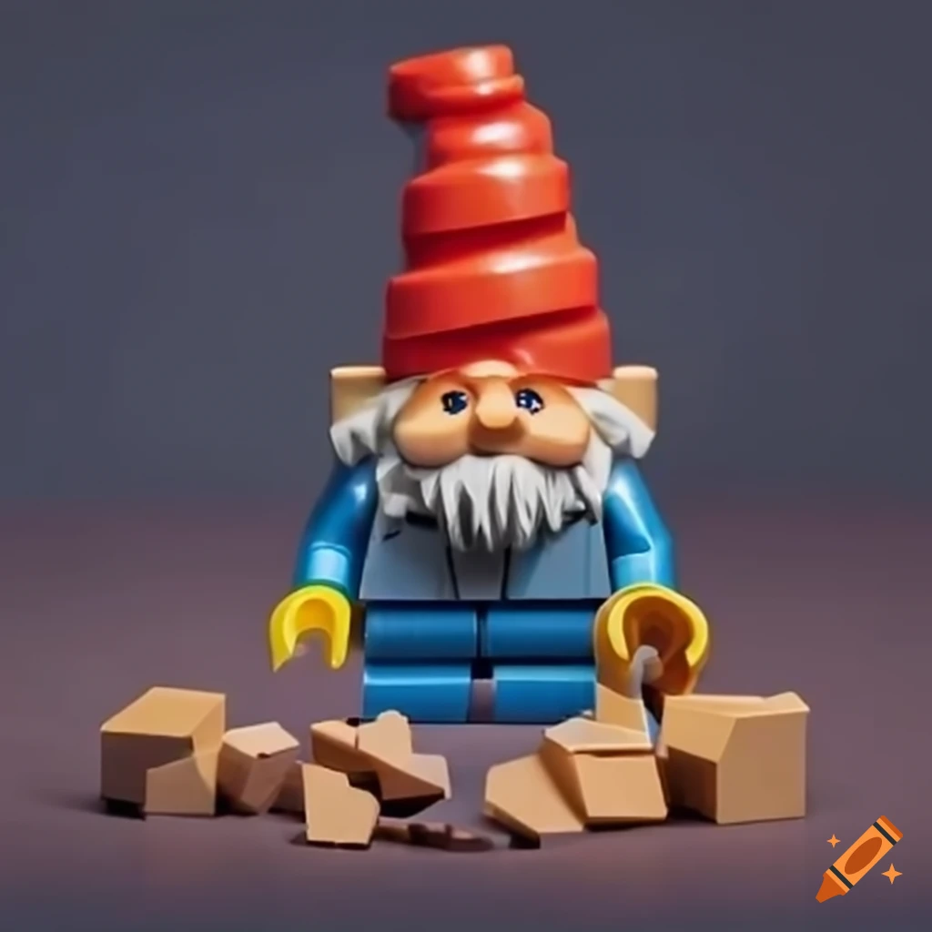 Broken lego gnome on the floor on Craiyon
