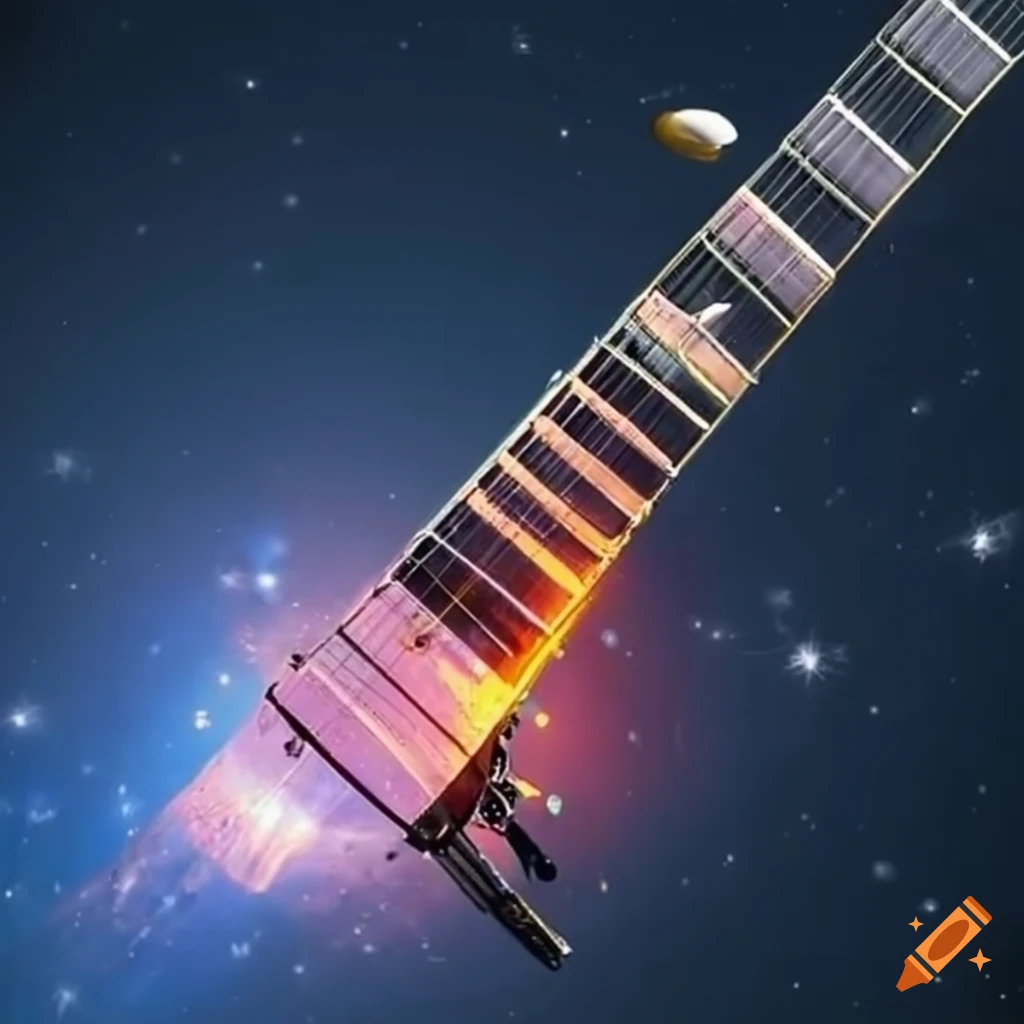 Satellite in space with electric guitar fretboard on Craiyon