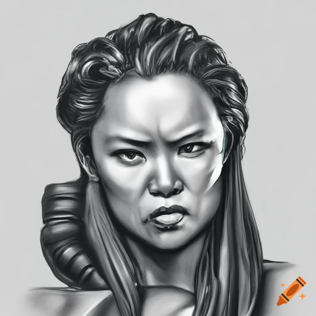 Strong outline pencil drawing of an asian woman in the style of simon ...