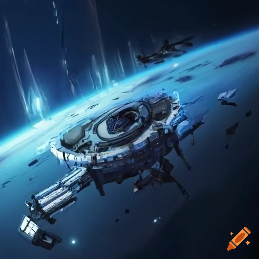 Futuristic space station in outer space concept art on Craiyon