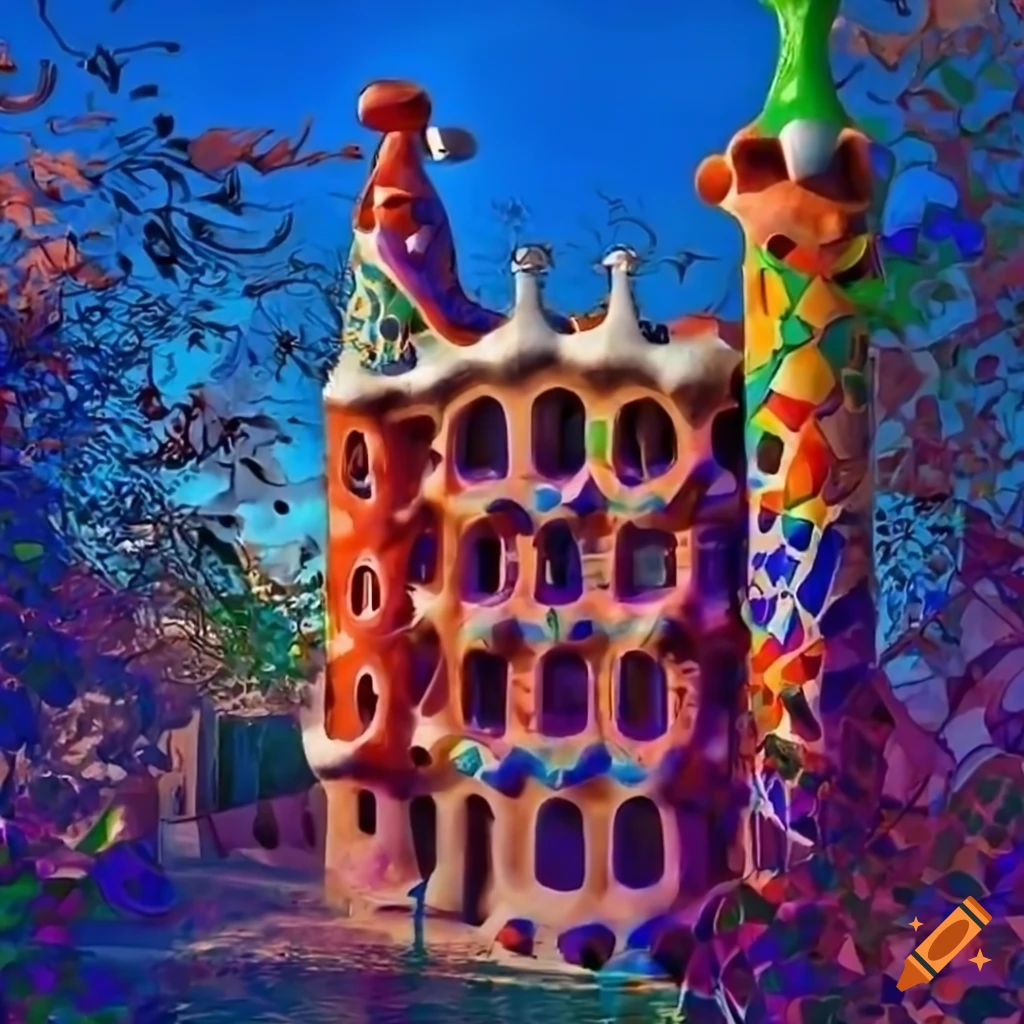 Surreal and colorful building inspired by gaudi's style on Craiyon